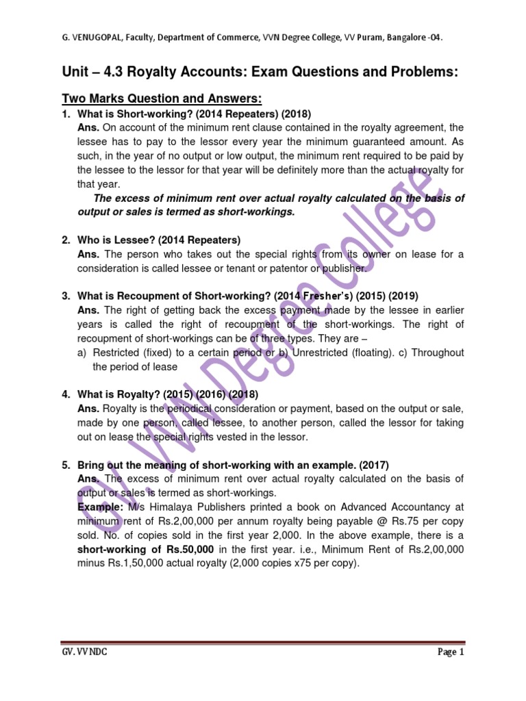 Unit 4.3 Royalty Accounts Exam Problems | PDF | Lease | Urban