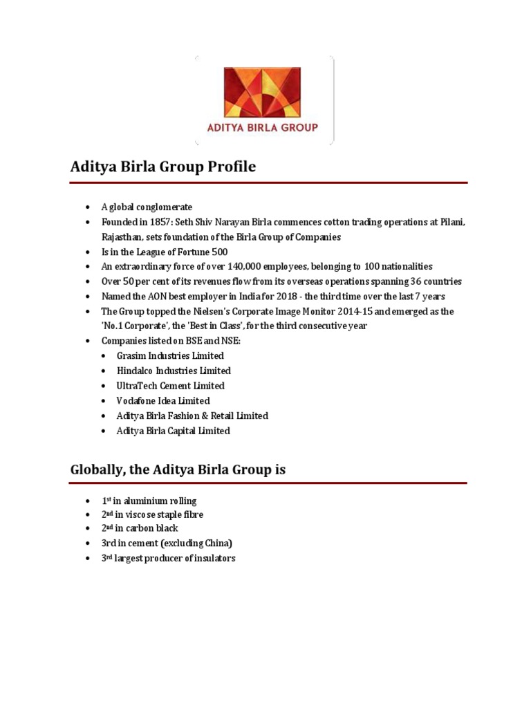 Aditya Birla Group Profile | PDF | Economy Of India | Companies