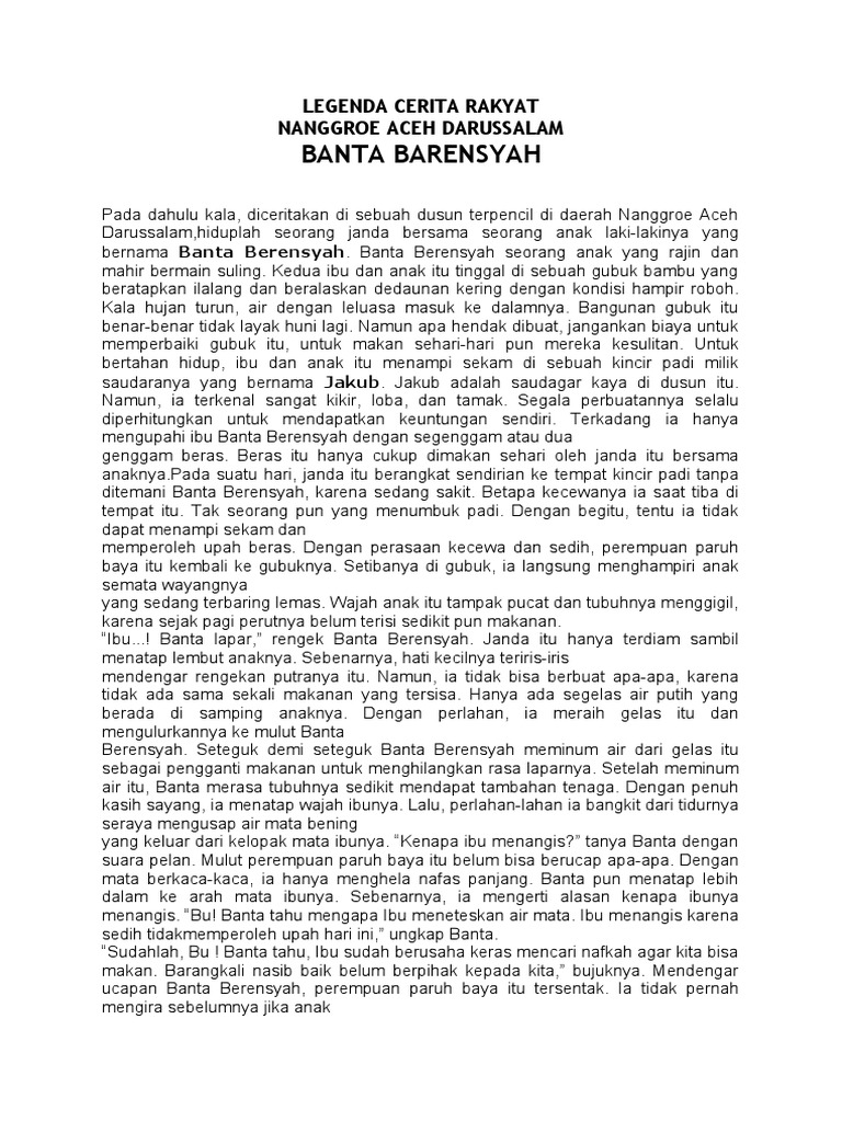 Legenda Cerita Rakyat Banta Barensyah | PDF