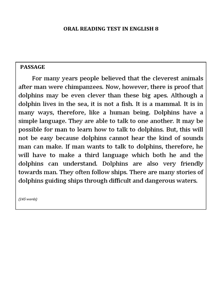 Oral Reading Passage | PDF