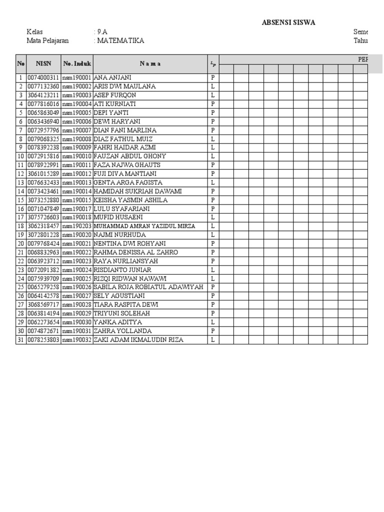 Absensi Kelas 9 2021-2022 - GENAP | PDF