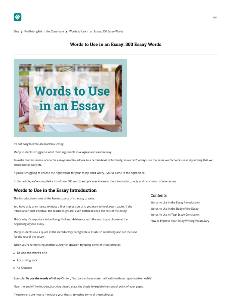 Words To Use in An Essay - 300 Essay Words | PDF | Essays | Adverb