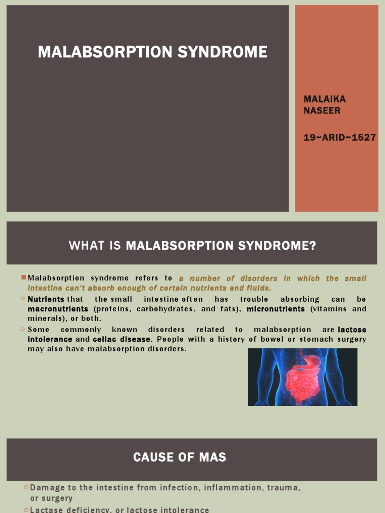 Malabsorption Syndrome Malaika Naseer | PDF | Diarrhea | Bile