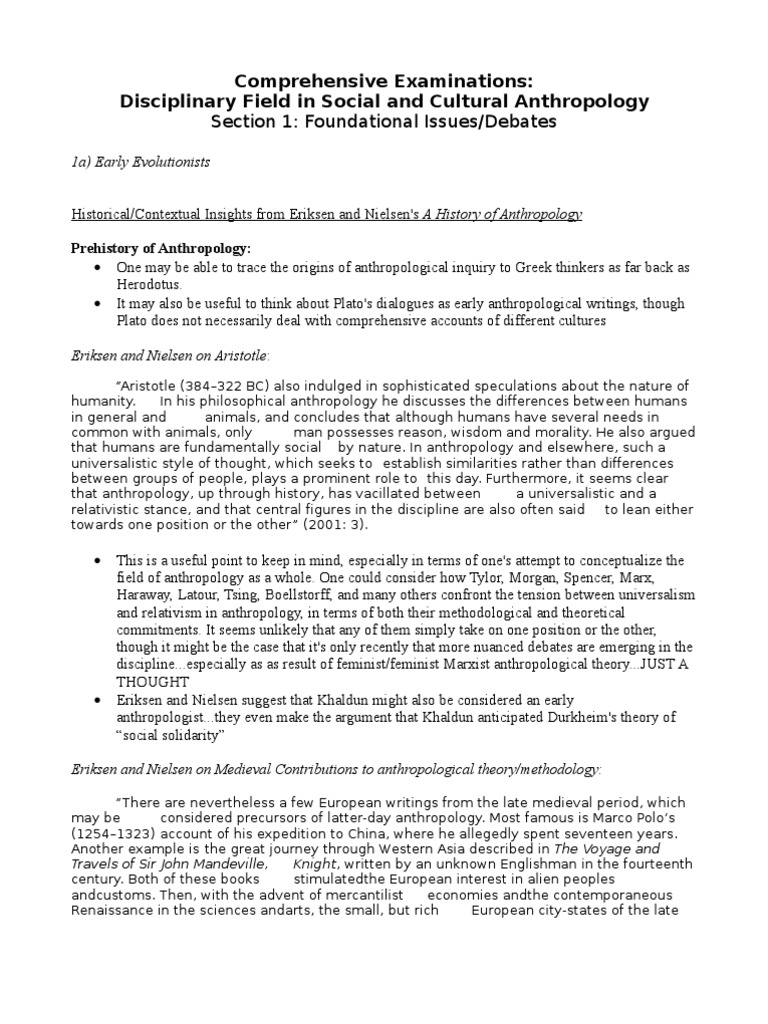 Notes On The Early Evolutionists | PDF | Anthropology | Kinship