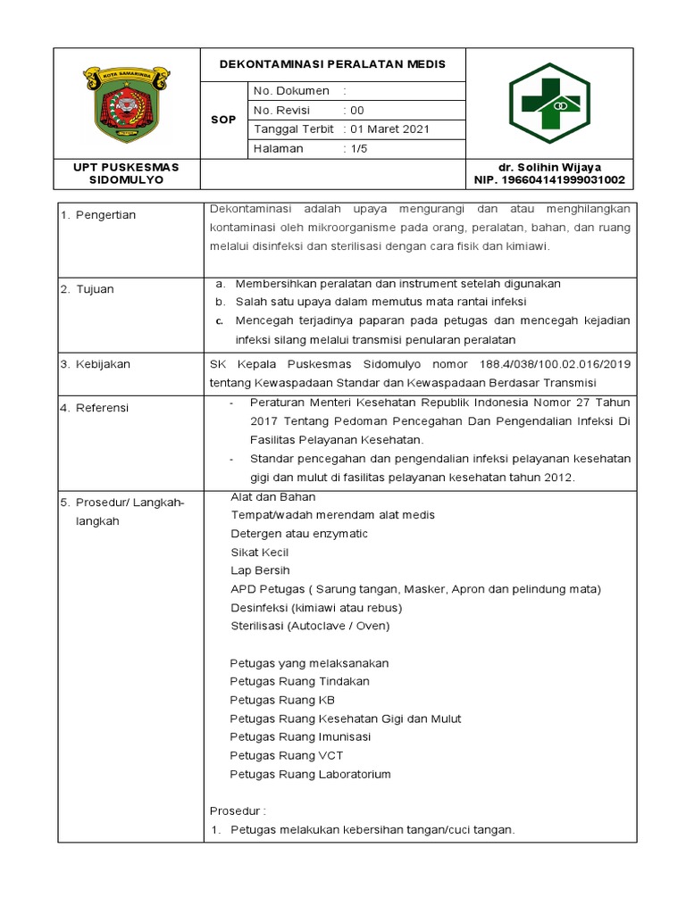 SOP Dekontaminasi Alat | PDF