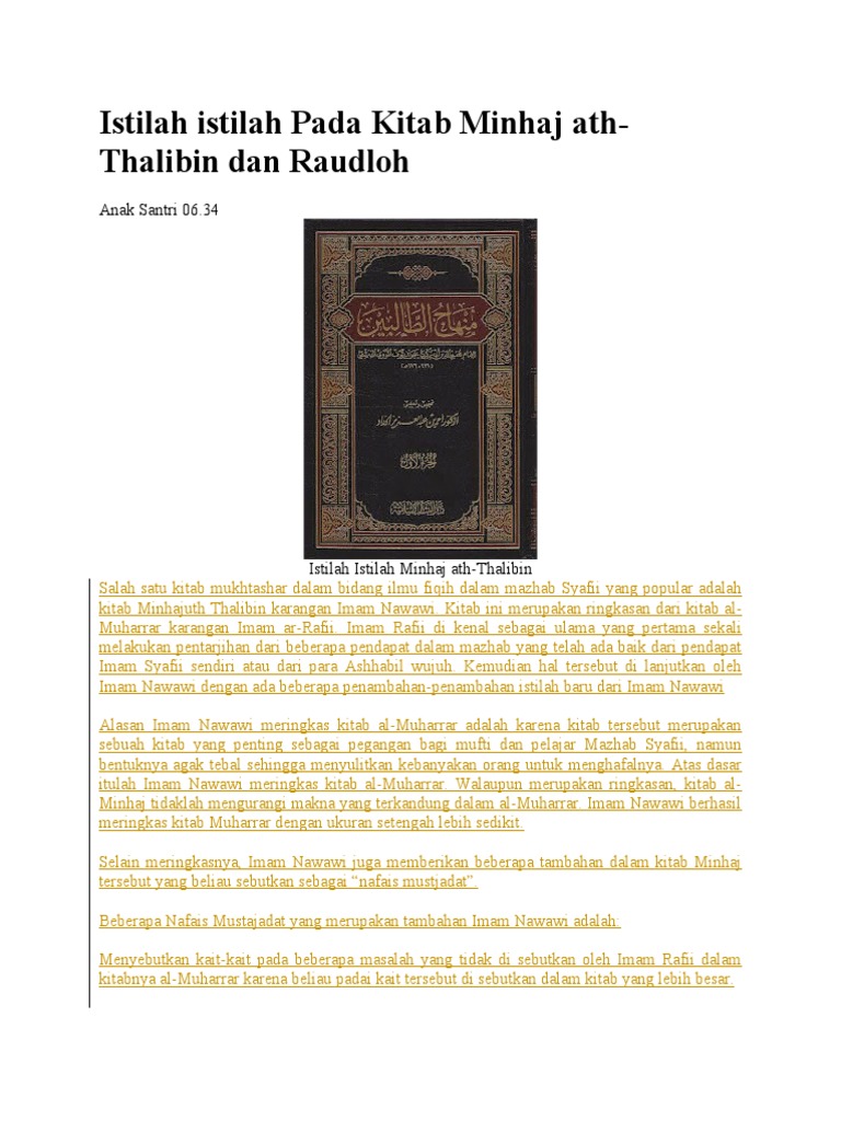 Istilah Istilah Pada Kitab Minhaj Ath-Thalibin Dan Raudhah Ath-Thalibin | PDF | Kajian Bahasa ...