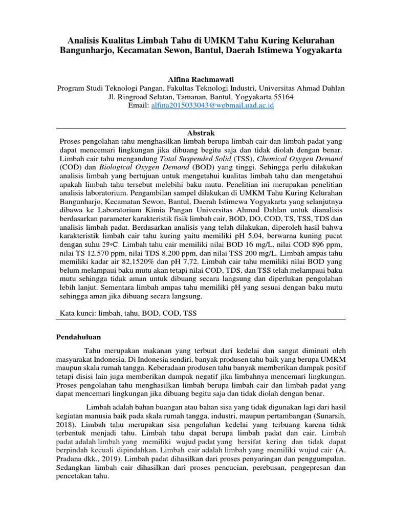 Analisis Limbah Tahu Kuring Yogyakarta | PDF