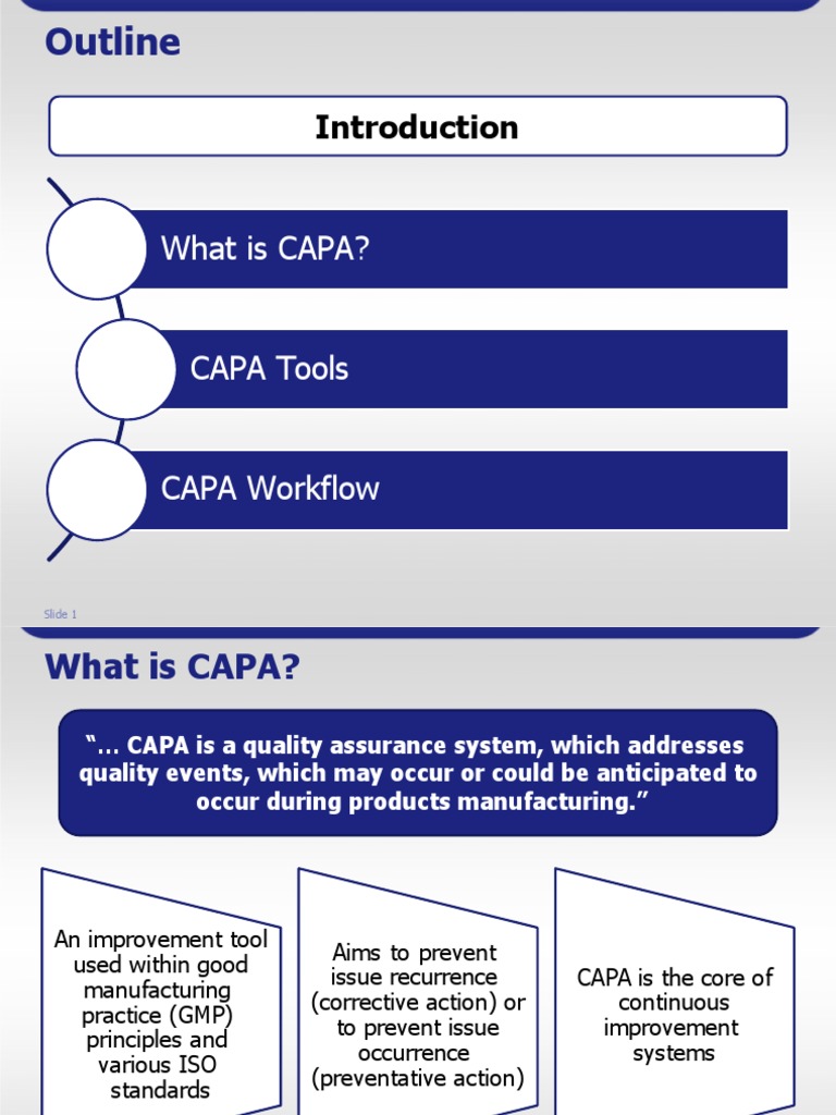 What Is CAPA? CAPA Tools CAPA Workflow: Slide 1 | PDF | Analysis | Quality
