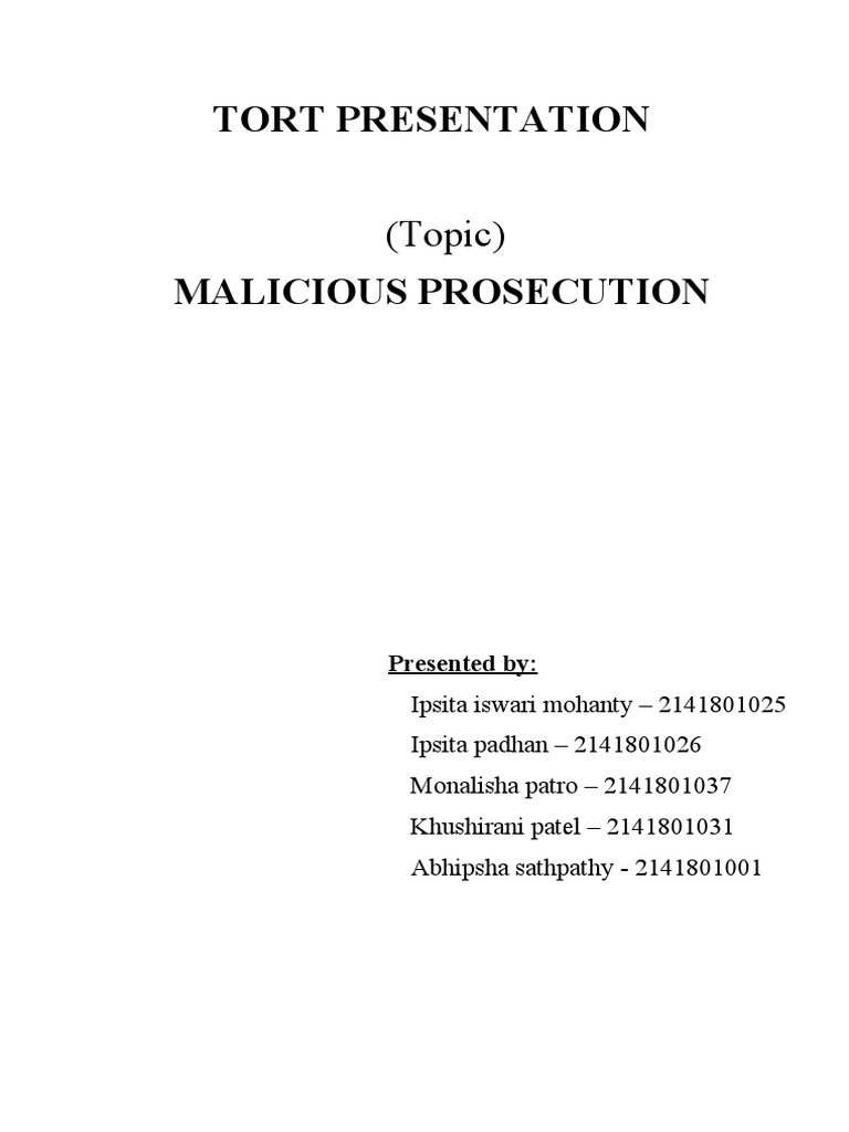 Tort Presentation 122649 | PDF | Malicious Prosecution | Prosecutor