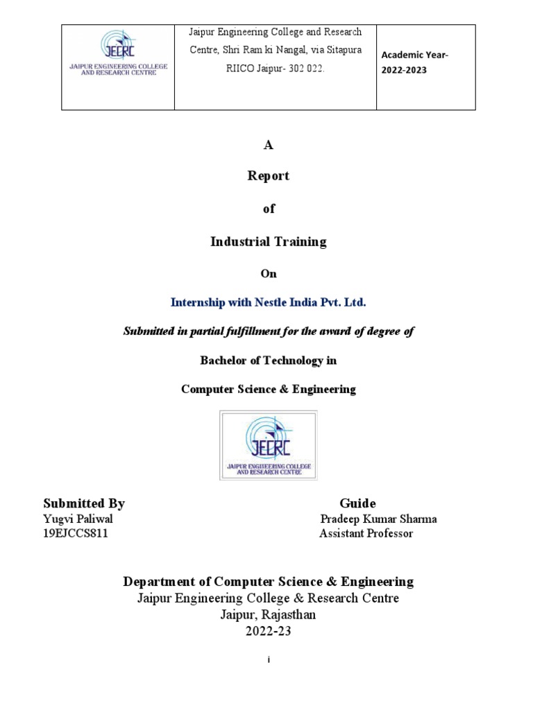 Industrial Training Report Format | PDF | Nestlé | Engineering