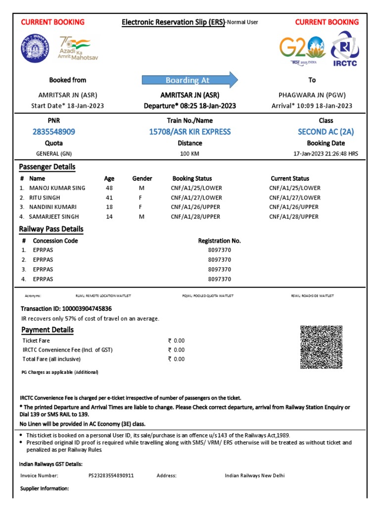 15708/asr Kir Express Second Ac (2A) | PDF | Identity Document | Government