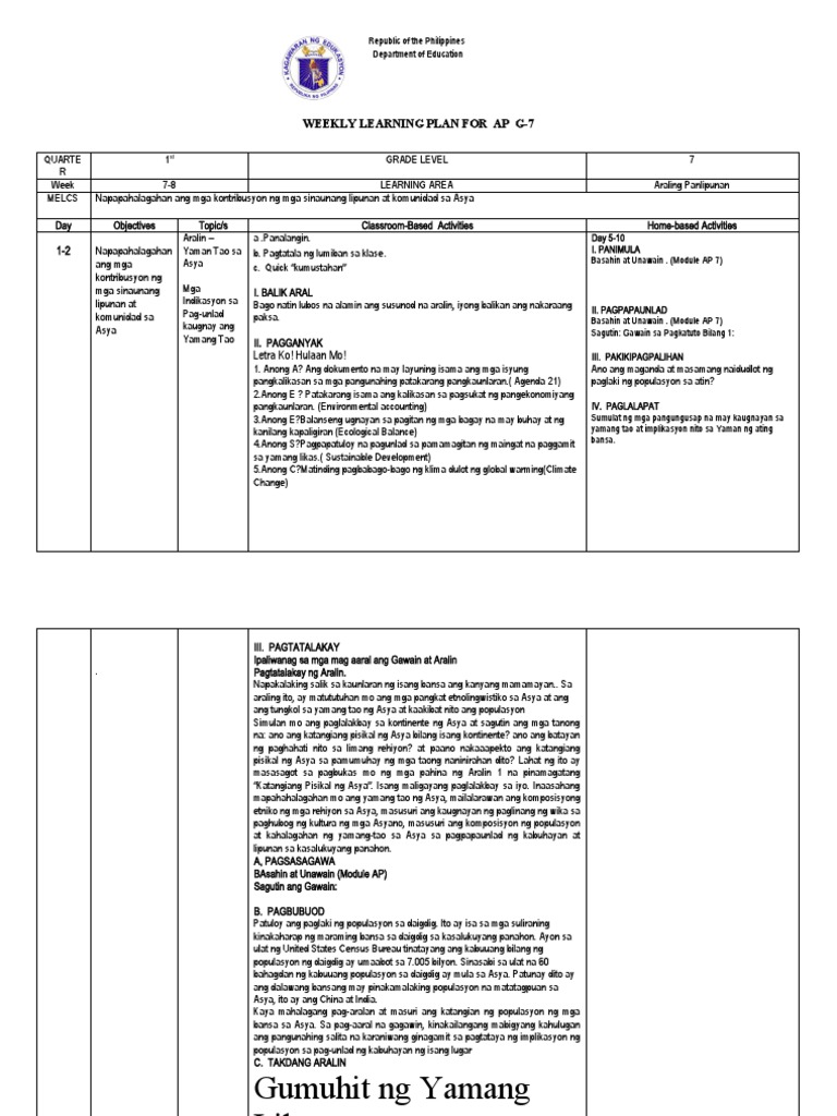 Weekly-Plan-AP 7 (Weeks 7-8) | PDF