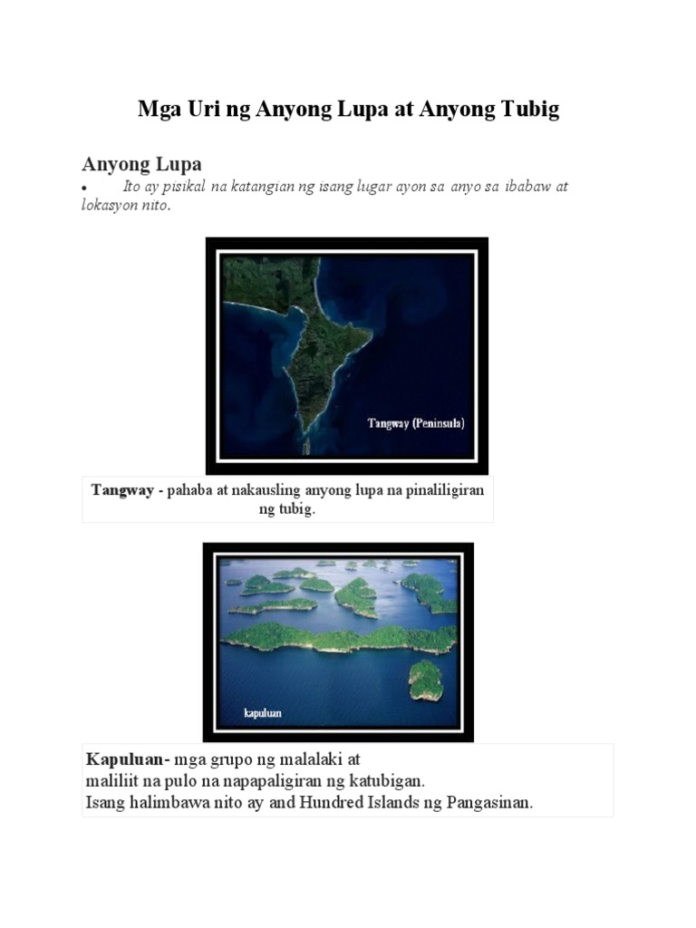 Mga Uri NG Anyong Lupa at Anyong Tubig | PDF