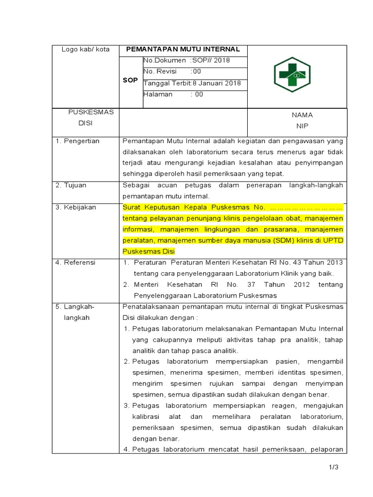 SOP PEMANTAPAN MUTU INTERNAL Edit | PDF