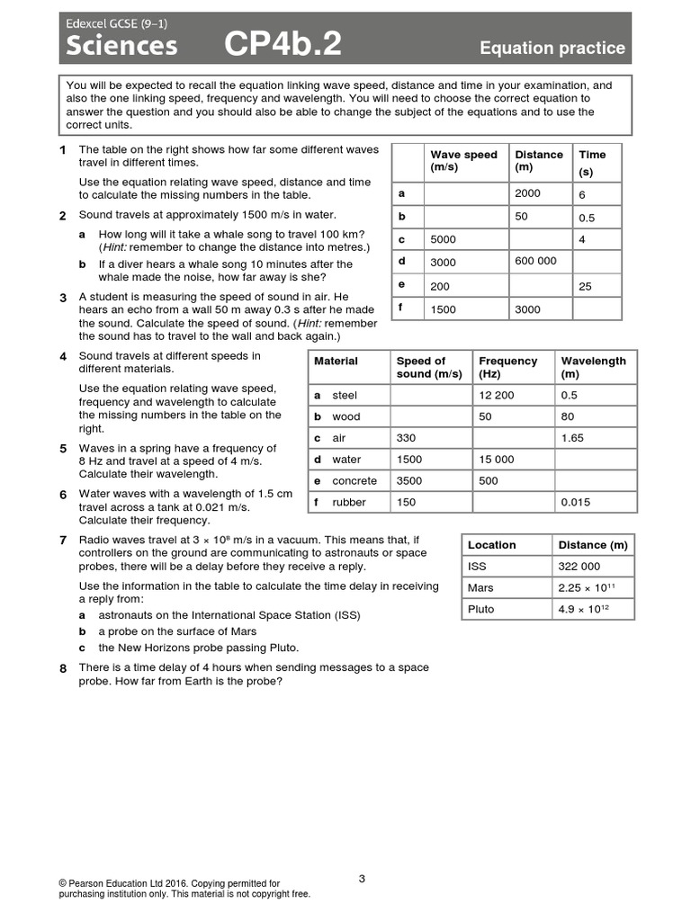 P4b - Equation Practice | PDF | Sound | Frequency