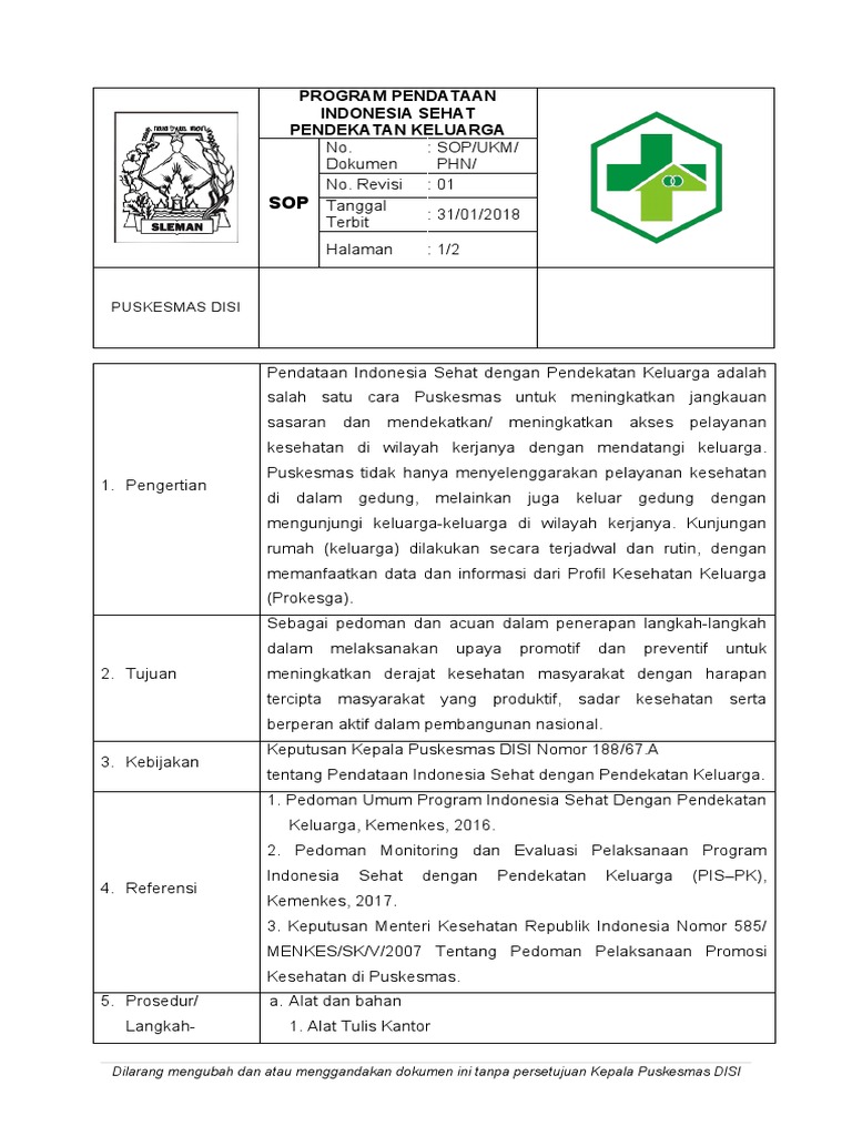 Sop Program Pendataan Indonesia Sehat Pendekatan Keluarga | PDF
