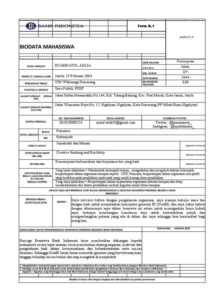Form - A1 - Syarifatul Aulia | PDF