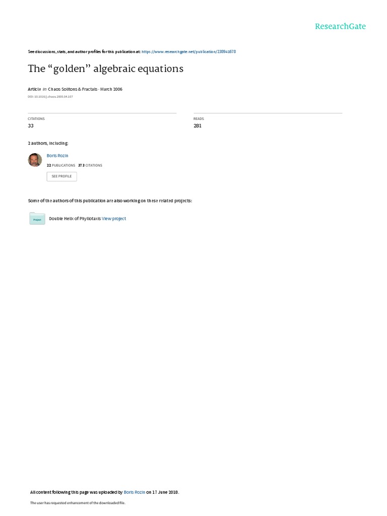The Golden Algebraic Equations | PDF | Equations | Mathematics