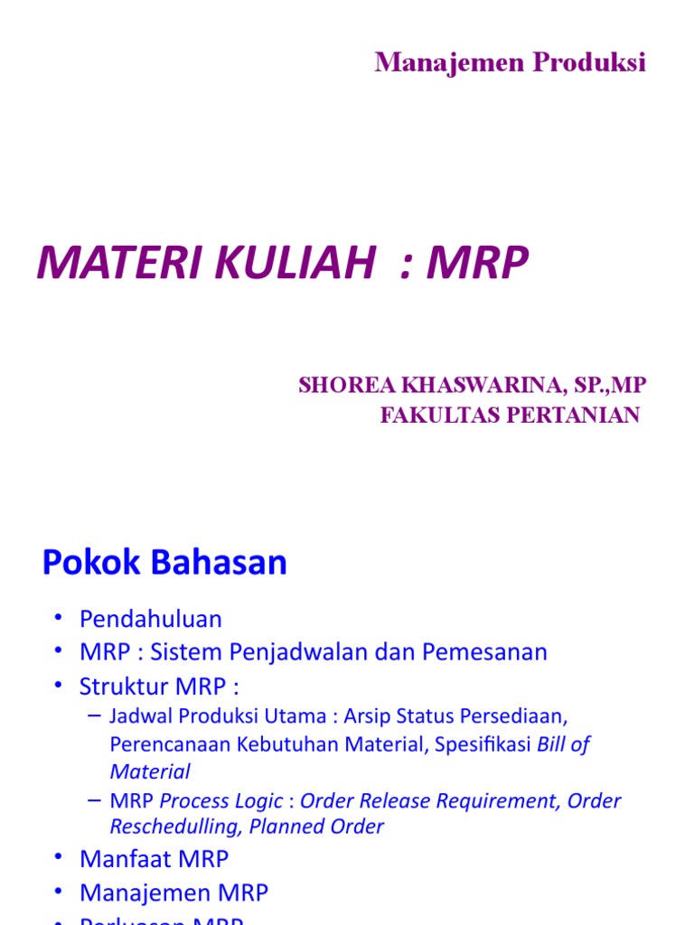 Struktur dan Manfaat MRP dalam Produksi | PDF | Komputer