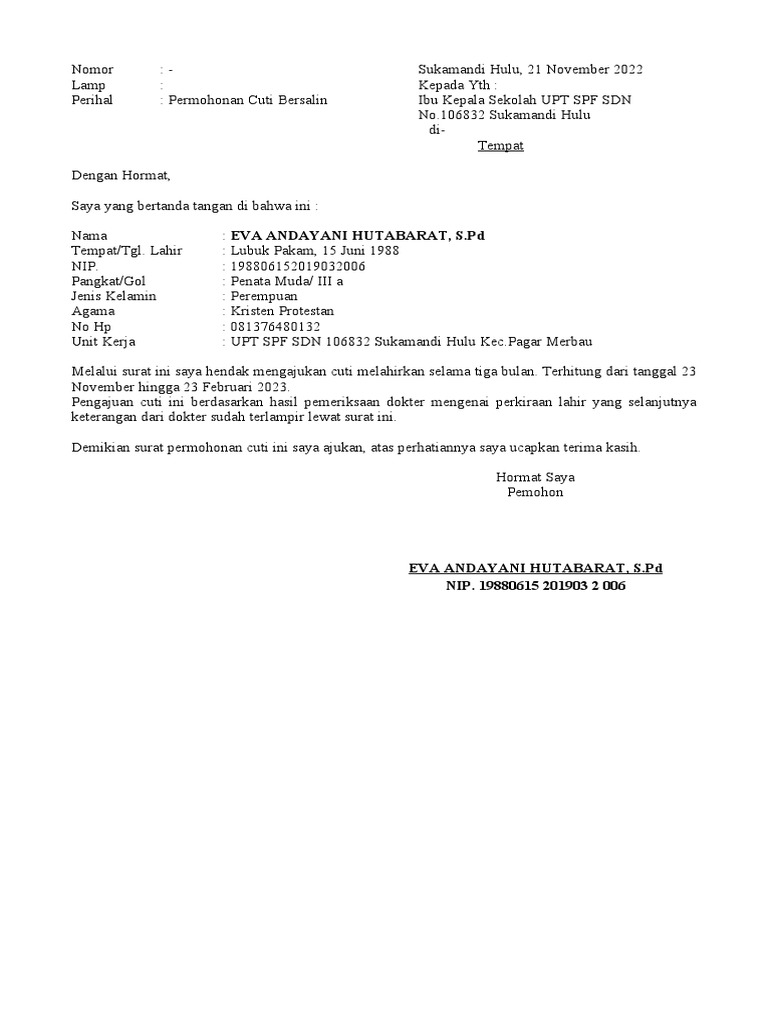 Surat Cuti Bersalin Eva | PDF