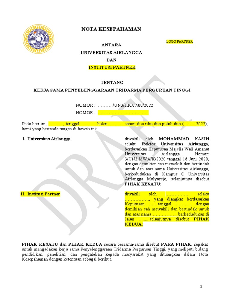 (Contoh) NOTA KESEPAHAMAN | PDF