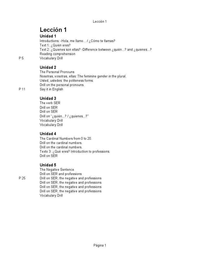 Lecciones de Español: Introducciones y SER | PDF