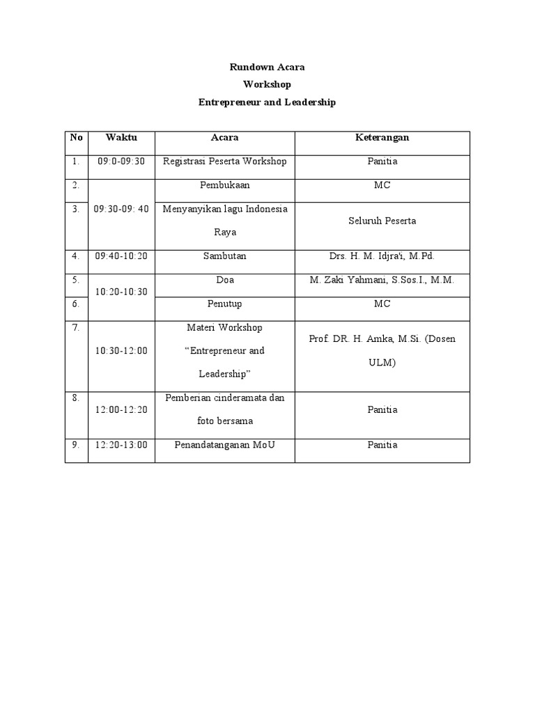 Rundown Acara Workshop | PDF