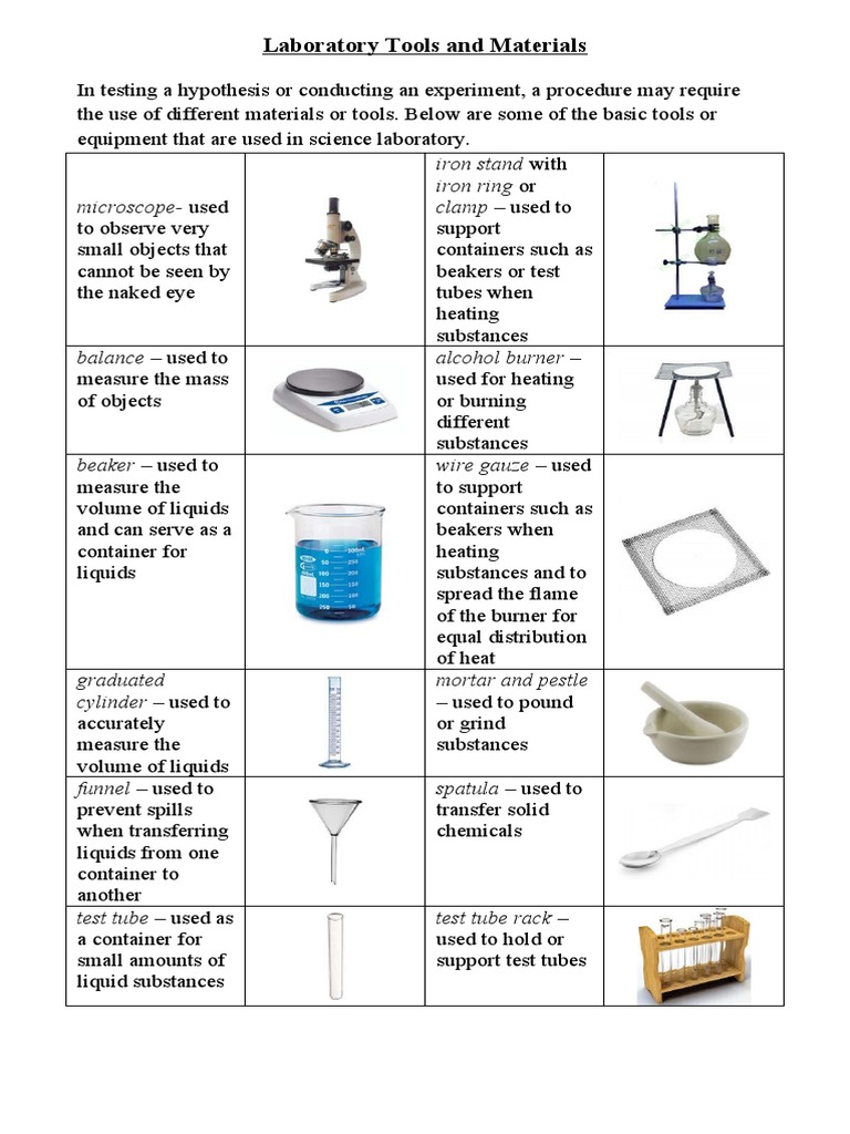 Laboratory Tools and Materials - Grade 4 | PDF | Liquids | Chemical Substances