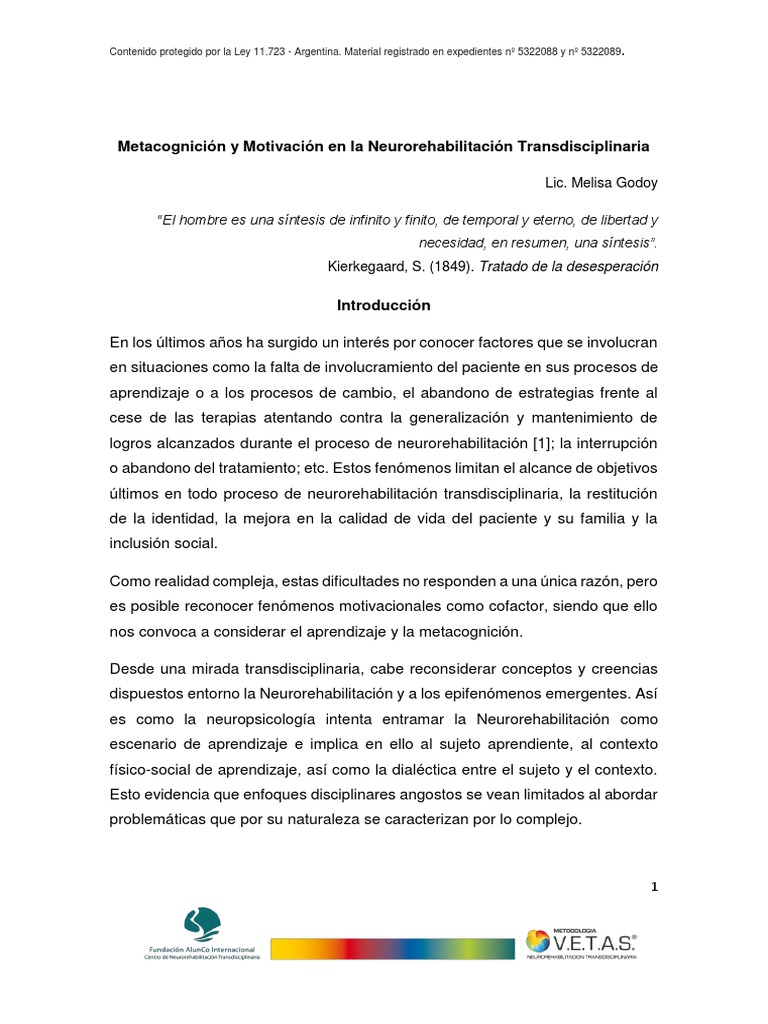 Original-Lectura 10 - Metacognici-N y Motivaci-N en La Neurorehabilitaci-N Transdisciplinaria ...