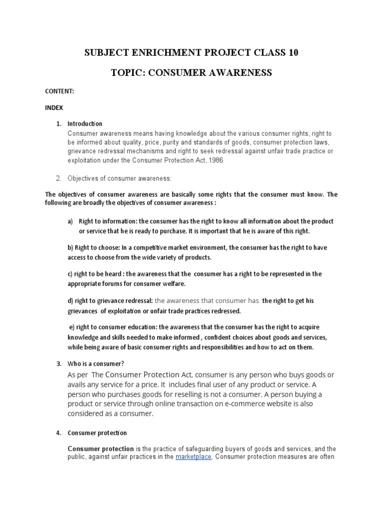 Consumer Awareness Project | PDF | Consumer Protection | Business