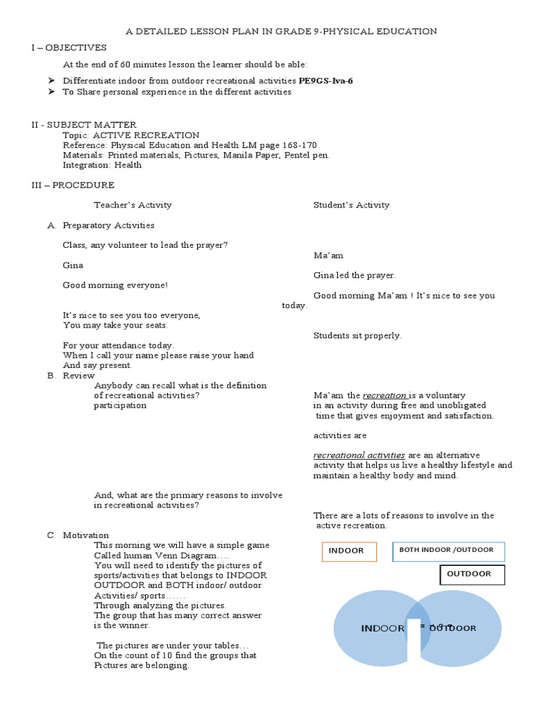 Fourth Quarter Lesson Plan | PDF | Recreation | Lesson Plan