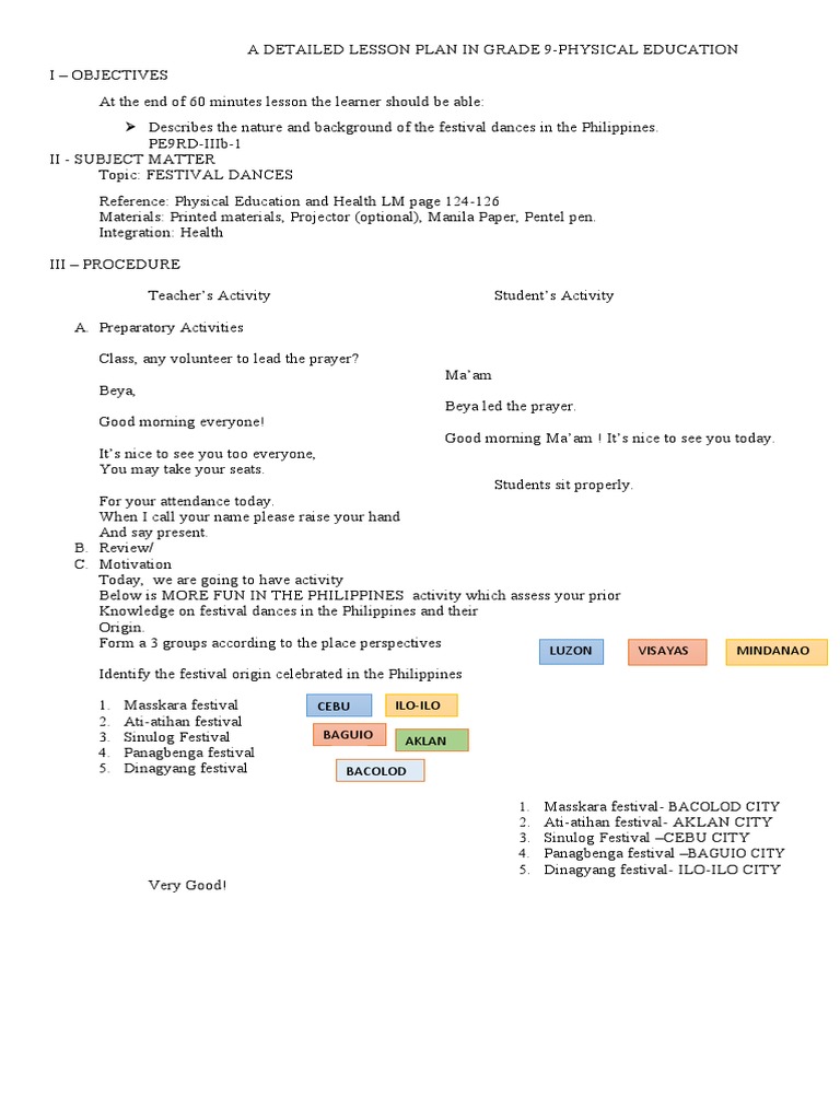Third Quarter Lesson Plan-Pe | PDF | Festival | Cebu