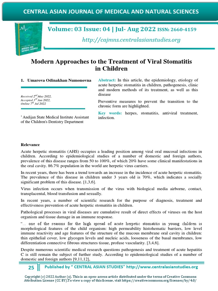 Modern Approaches To The Treatment of Viral Stomatitis in Children ...