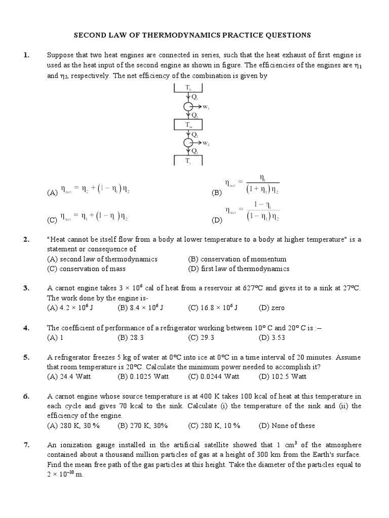 Second Law of Thermodynamics Practice Questions - Without Ans | PDF ...