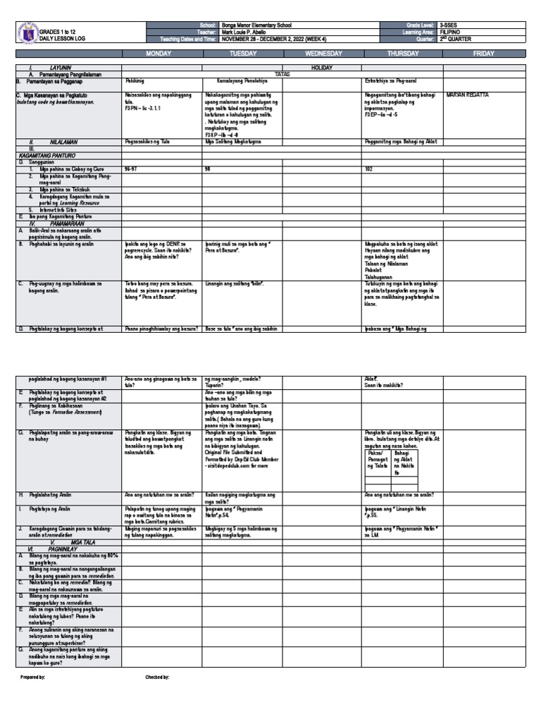 DLL - Filipino 3 - Q2 - W4 | PDF