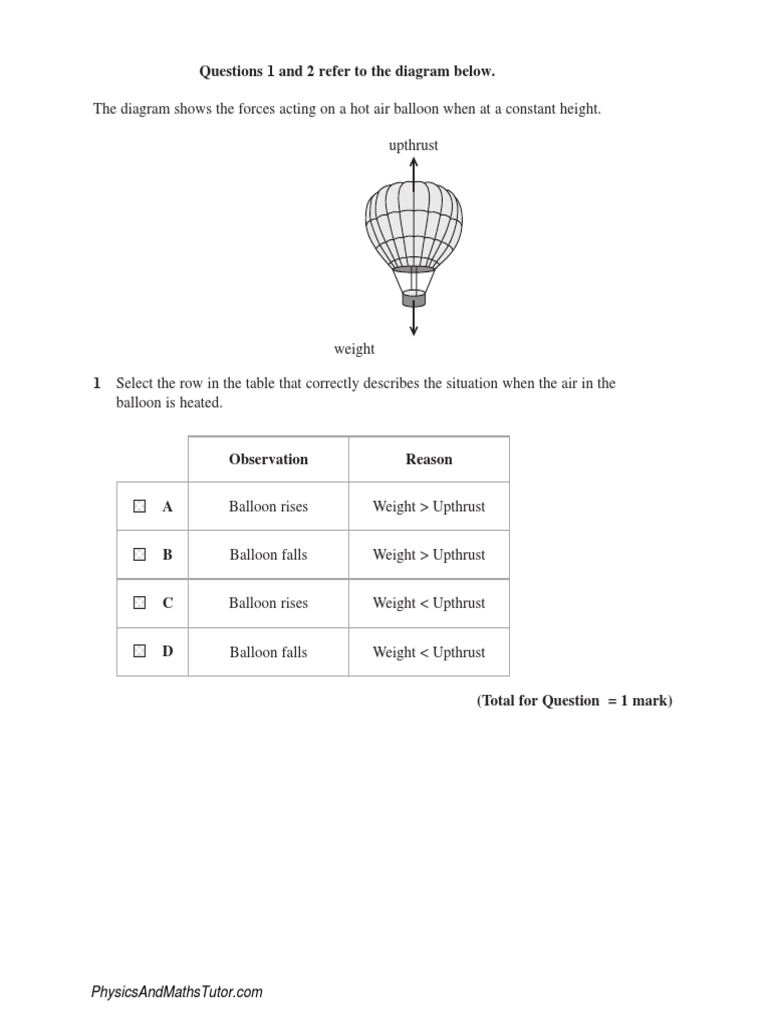 Statics & Resolving Forces (Multiple Choice) QP | PDF | Force ...