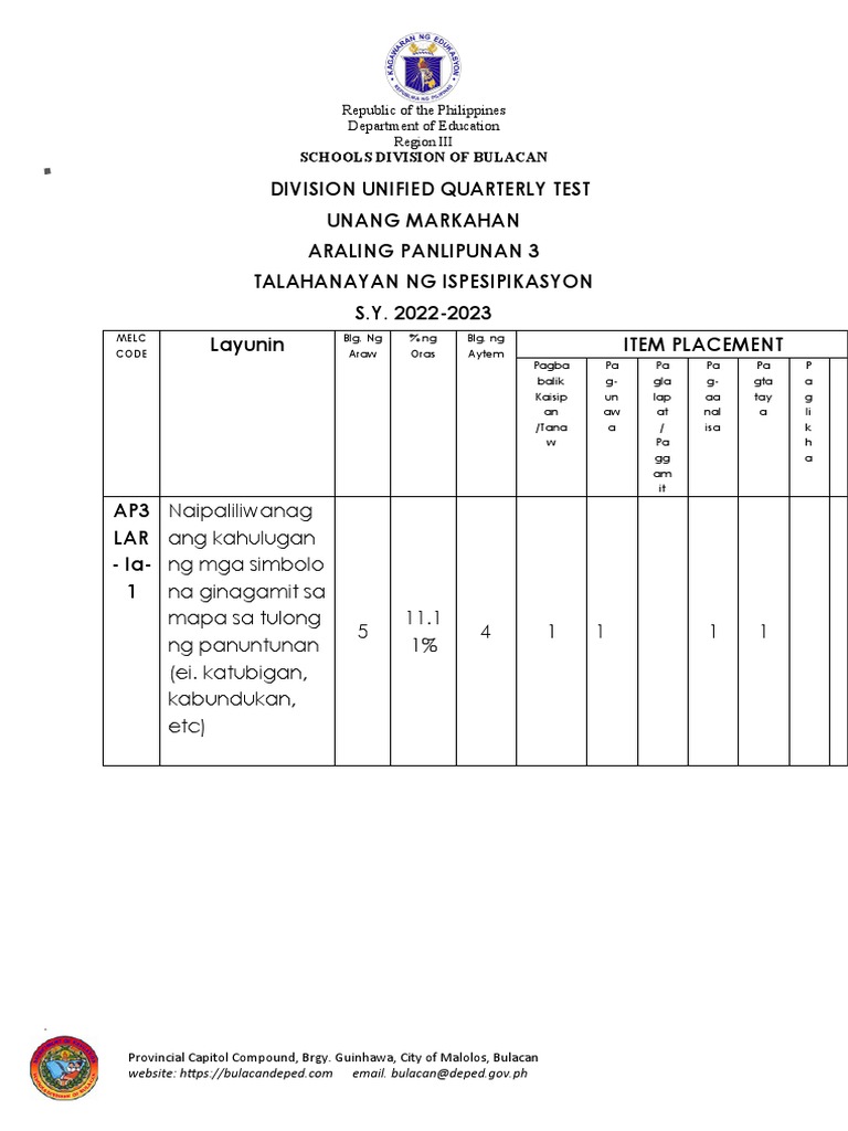 Ap3 - Division - Araling Panlipunan - Unified - Quarterlytest-Grade-3 ...