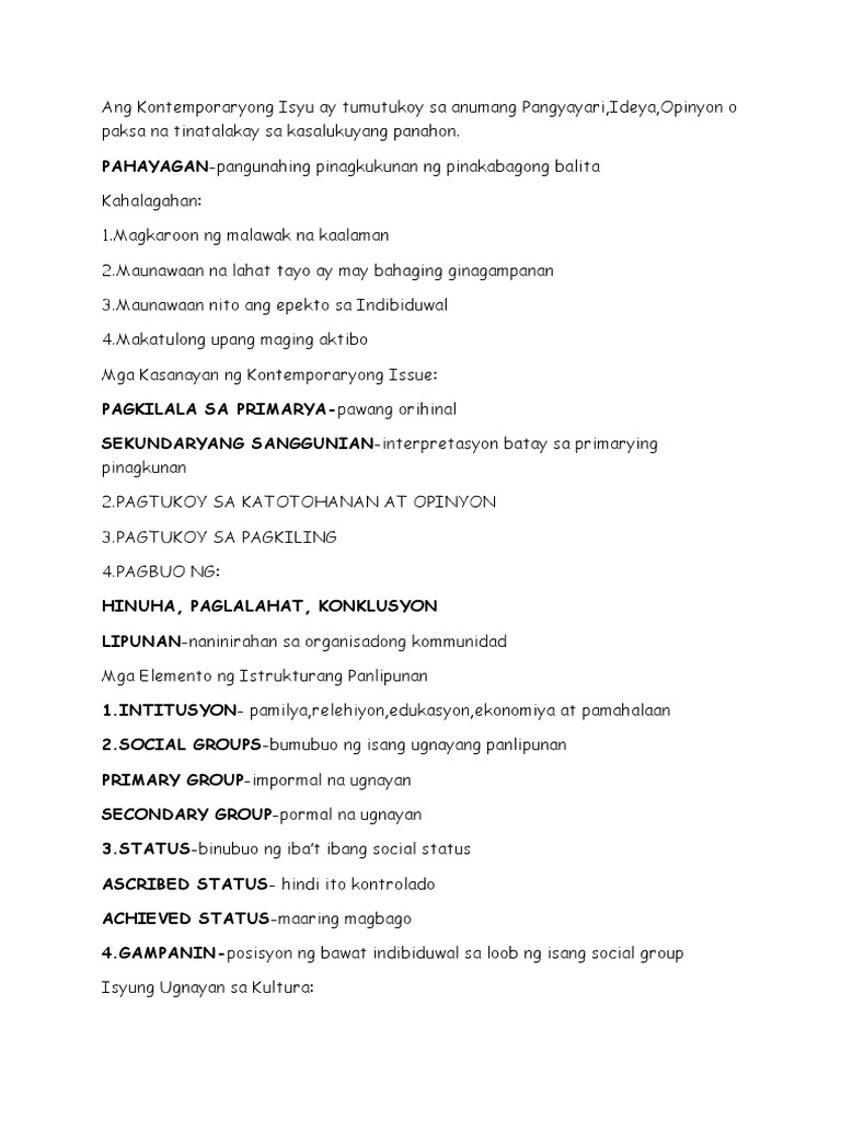 Ang Kontemporaryong Isyu Ay Tumutukoy Sa Anumang Pangyayari | PDF