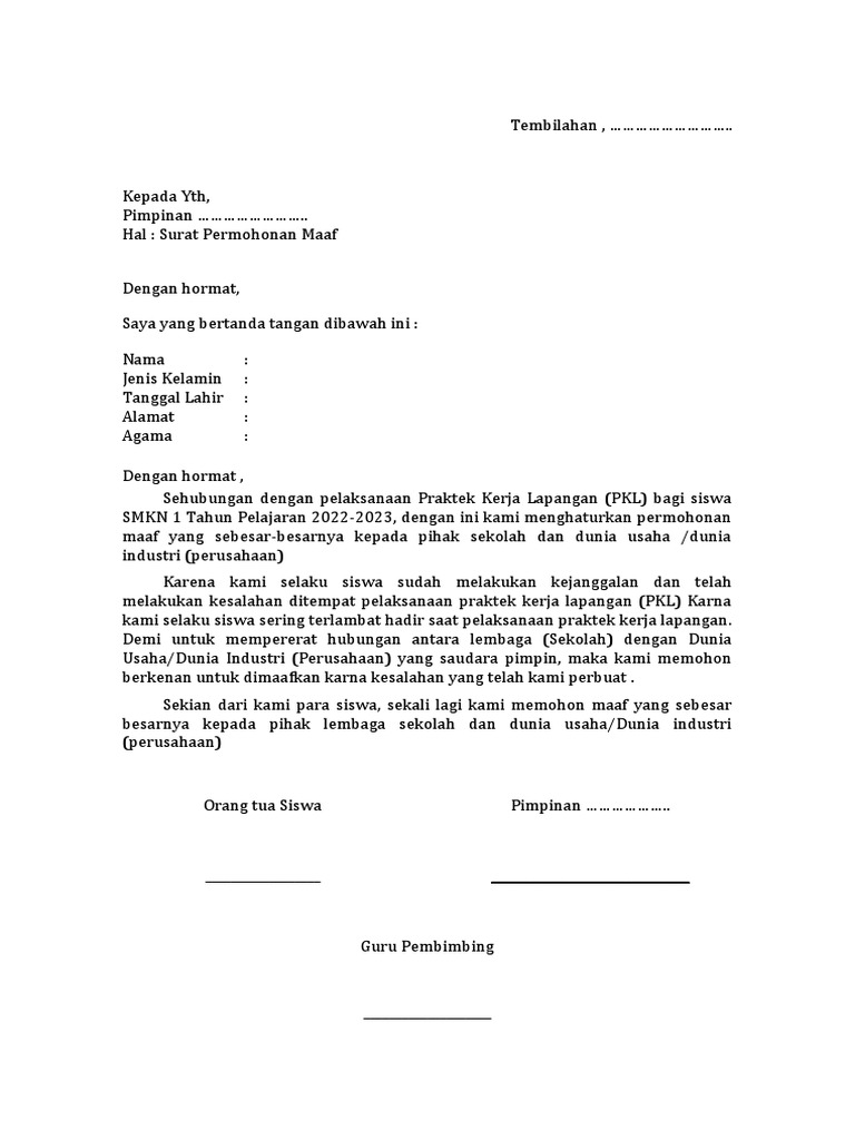 CONTOH Surat Permohonan Maaf | PDF