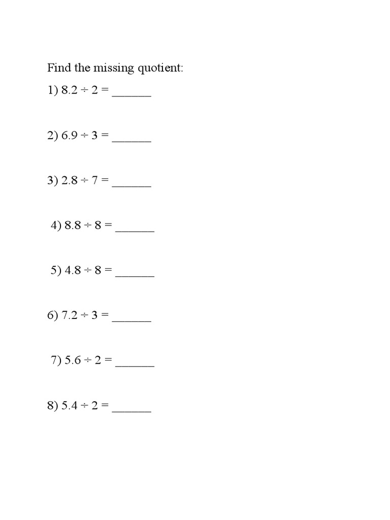 Missing Quotients for Division Problems | PDF