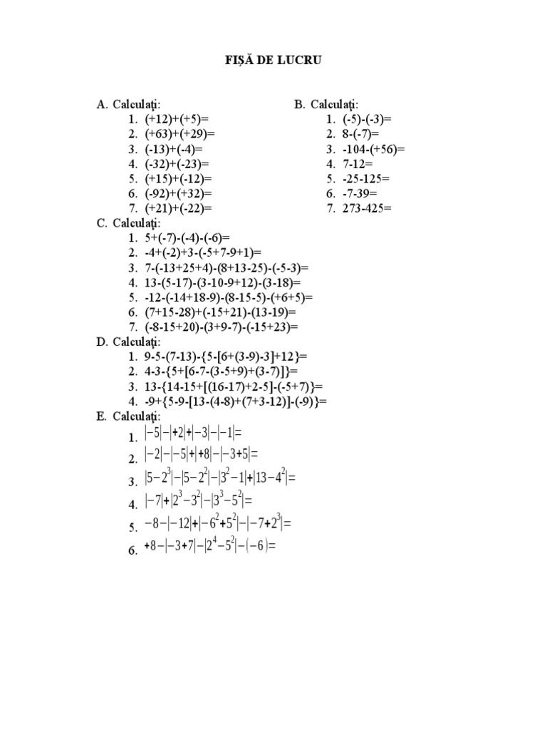 Operatii Cu Numere Intregi | PDF