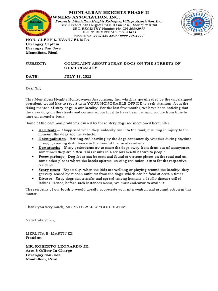 Complain About Stray Dogs Sample Letter | PDF | Domesticated Animals ...