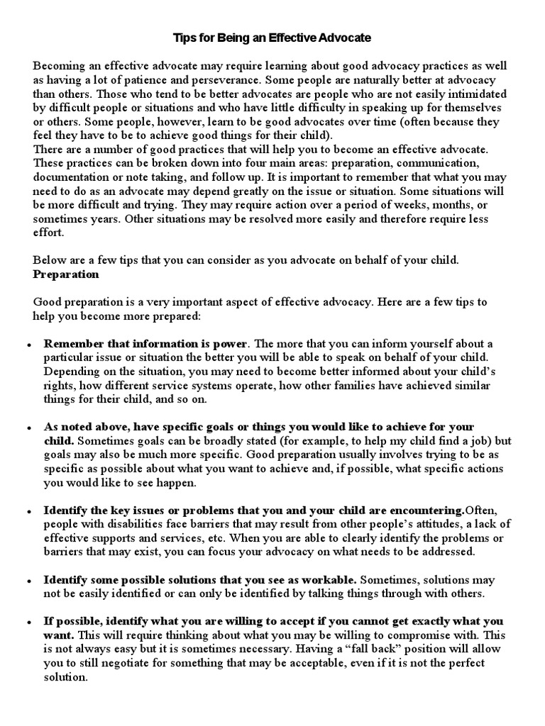Tips For Being An Effective Advocate | PDF | Communication | Disability