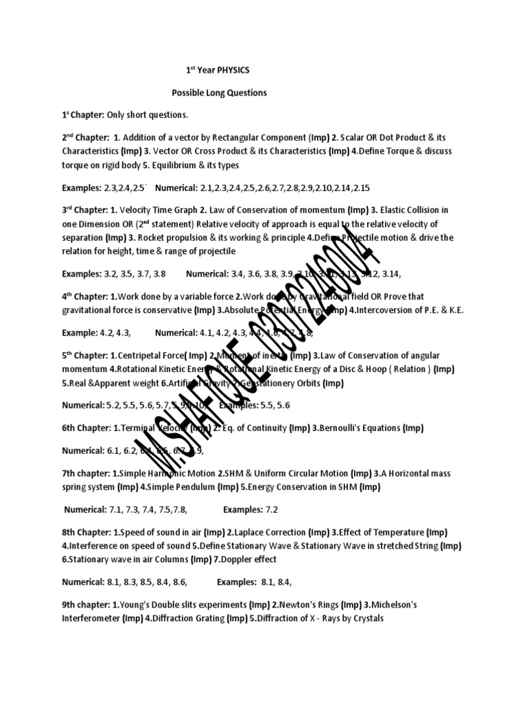 Key Concepts and Practice Questions for 1st Year Physics: A Comprehensive Guide to Mechanics ...