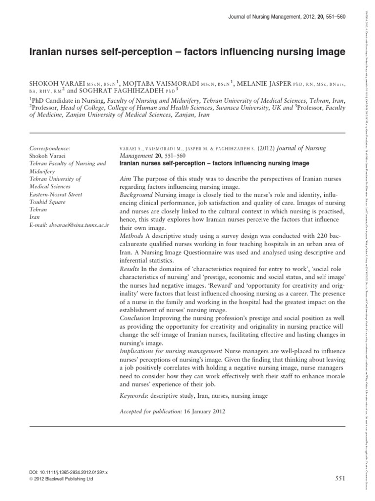 Iranian Nurses Self-Perception - Factors Influencing Nursing Image ...