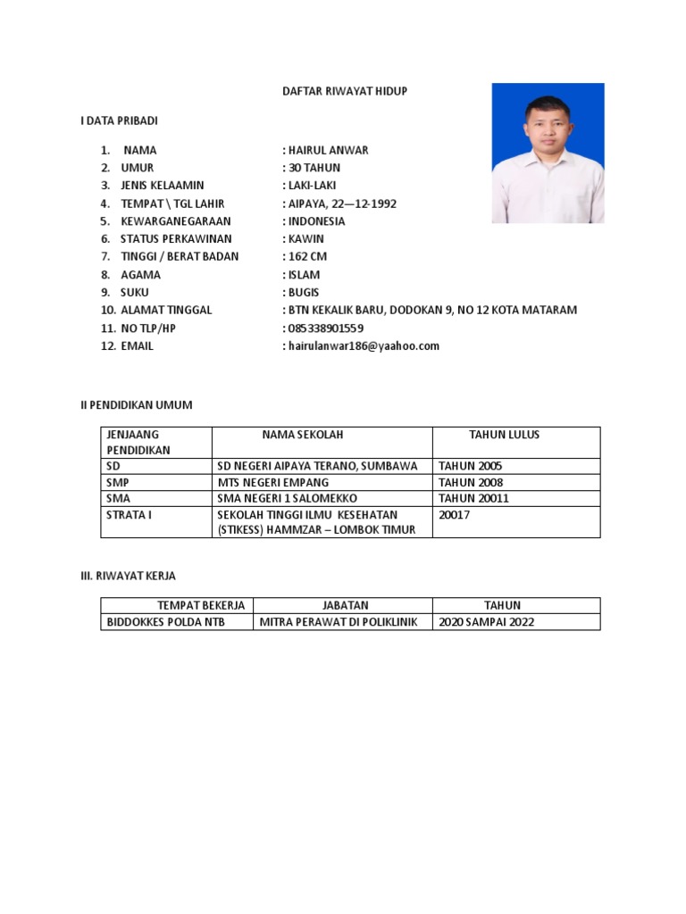 Hairul Daftar Riwayat Hidup | PDF