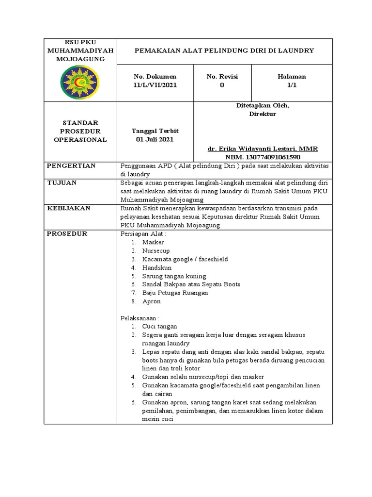 Sop Apd CSSD Laundry | PDF