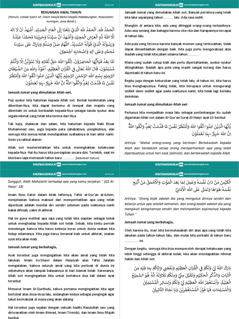 Khutbah Jum'at Bahasa Indonesia - Renungan Awal Tahun | PDF