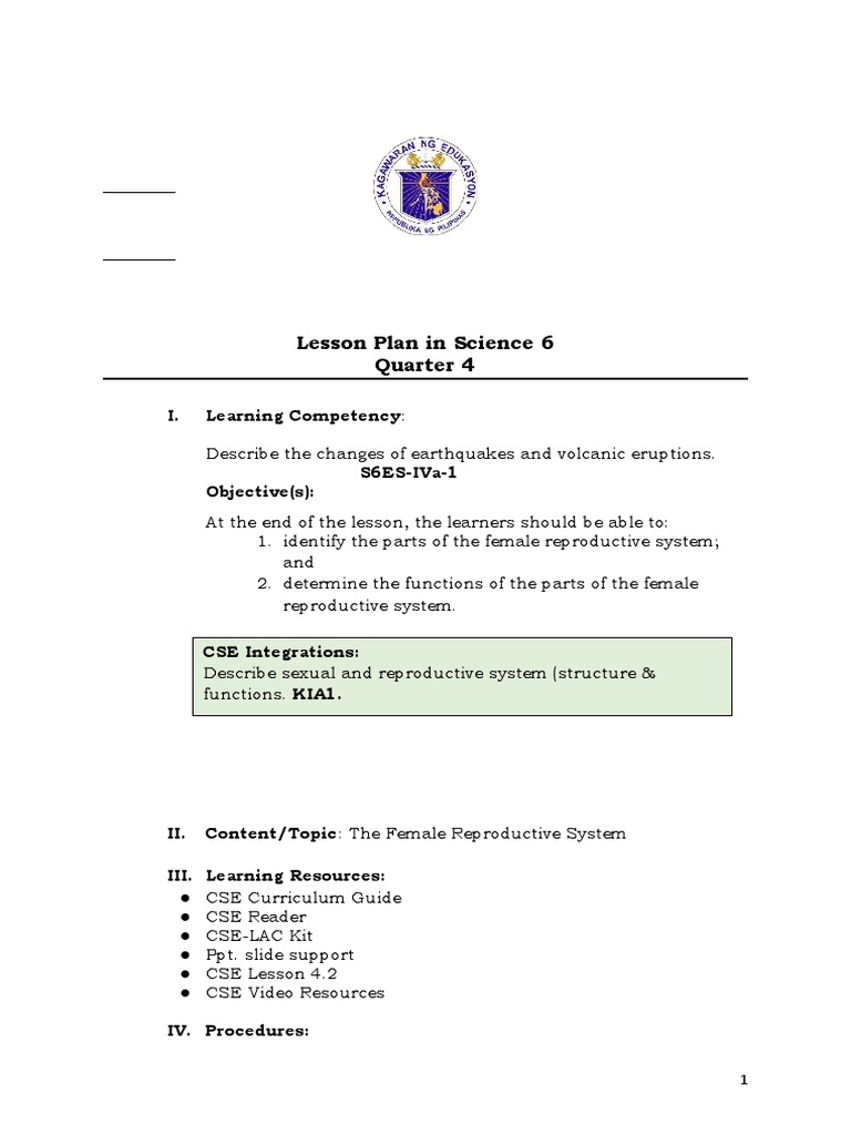 4as Detailed Lesson Plan SCI G5 | PDF | Uterus | Anatomy