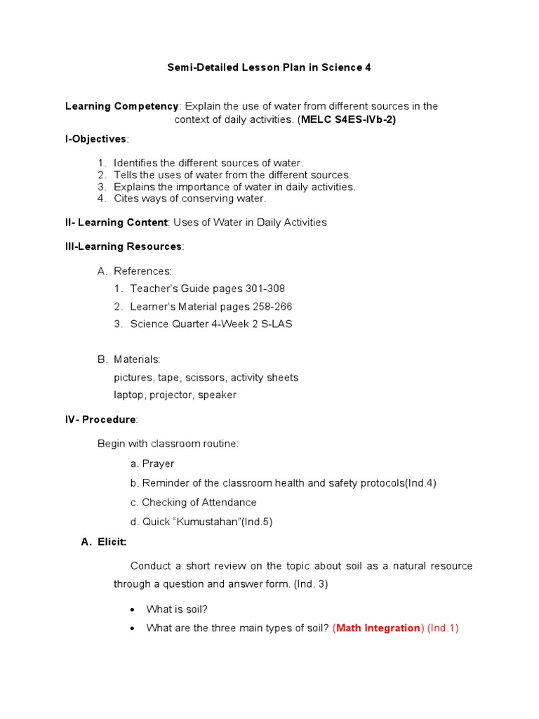 7Es Semi-Detailed Science Lesson Plan | PDF | Water | Lesson Plan